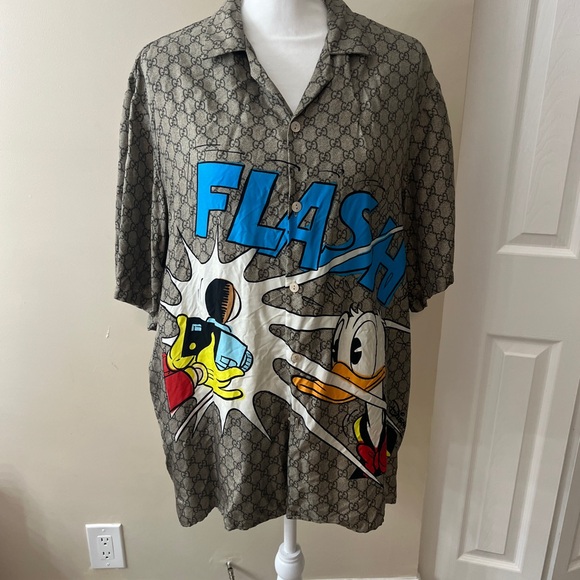 Gucci | Shirts | Gucci Disney Collaboration Mens Silk Shirt With ...
